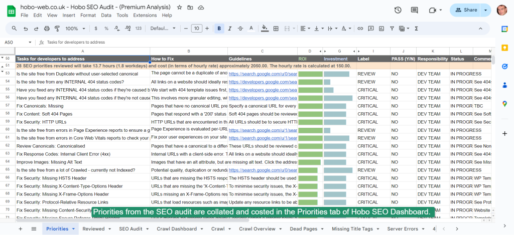 Hobo SEO Dashboard V4 in Google Sheets - Features - Hobo